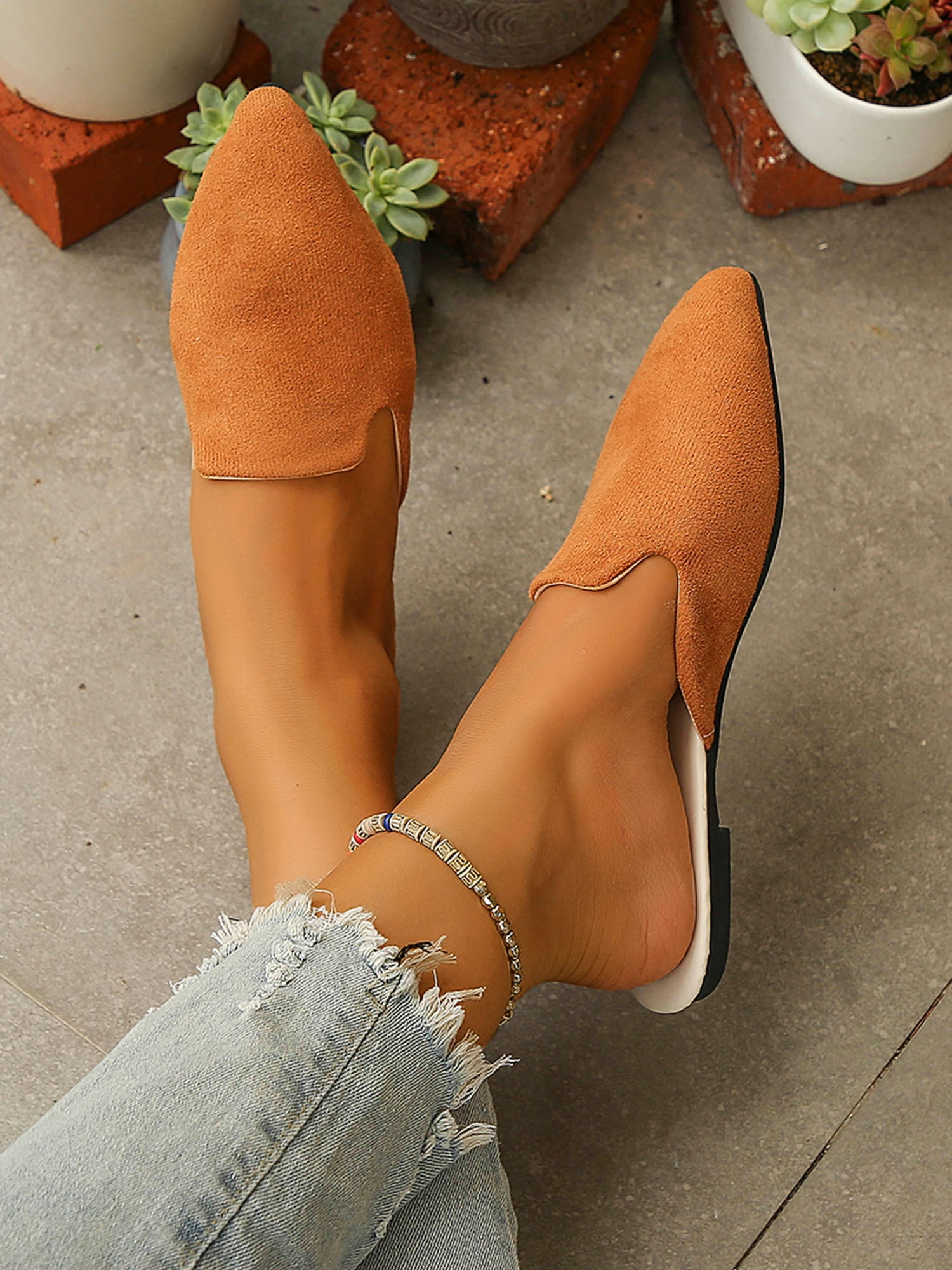 Frontwalk Womens Flat Slides Slip On Backless Loafers Pointed Toe Mules ...