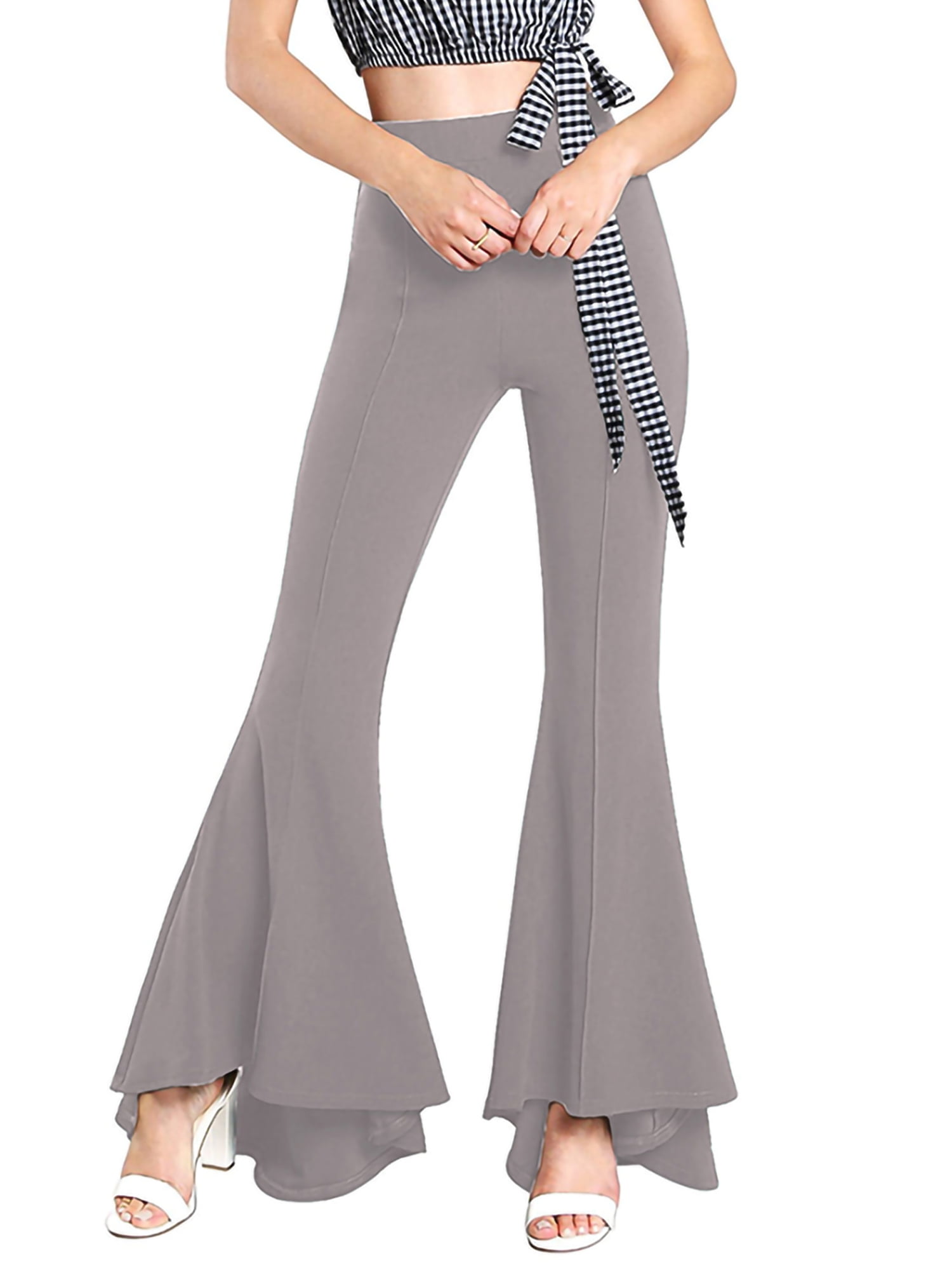 Frontwalk Womens High Waisted Flare Palazzo Pants Solid Color Lounge ...