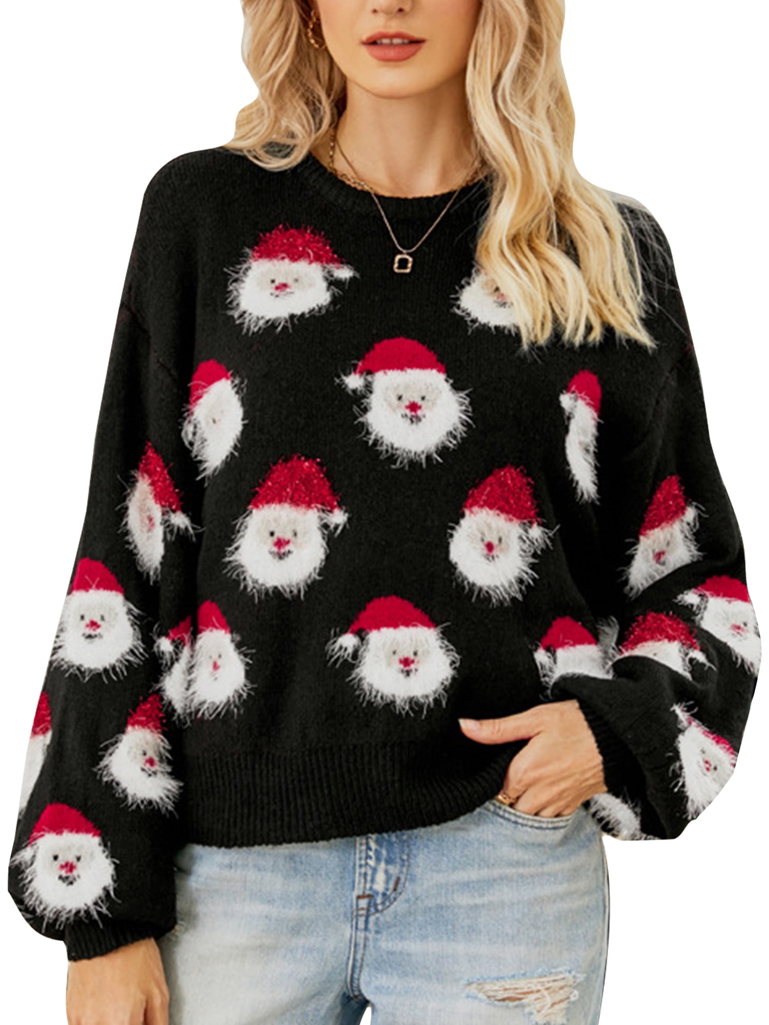 Frontwalk Women's Christmas Ugly Knitted Pullover Sweater, Long Sleeve ...