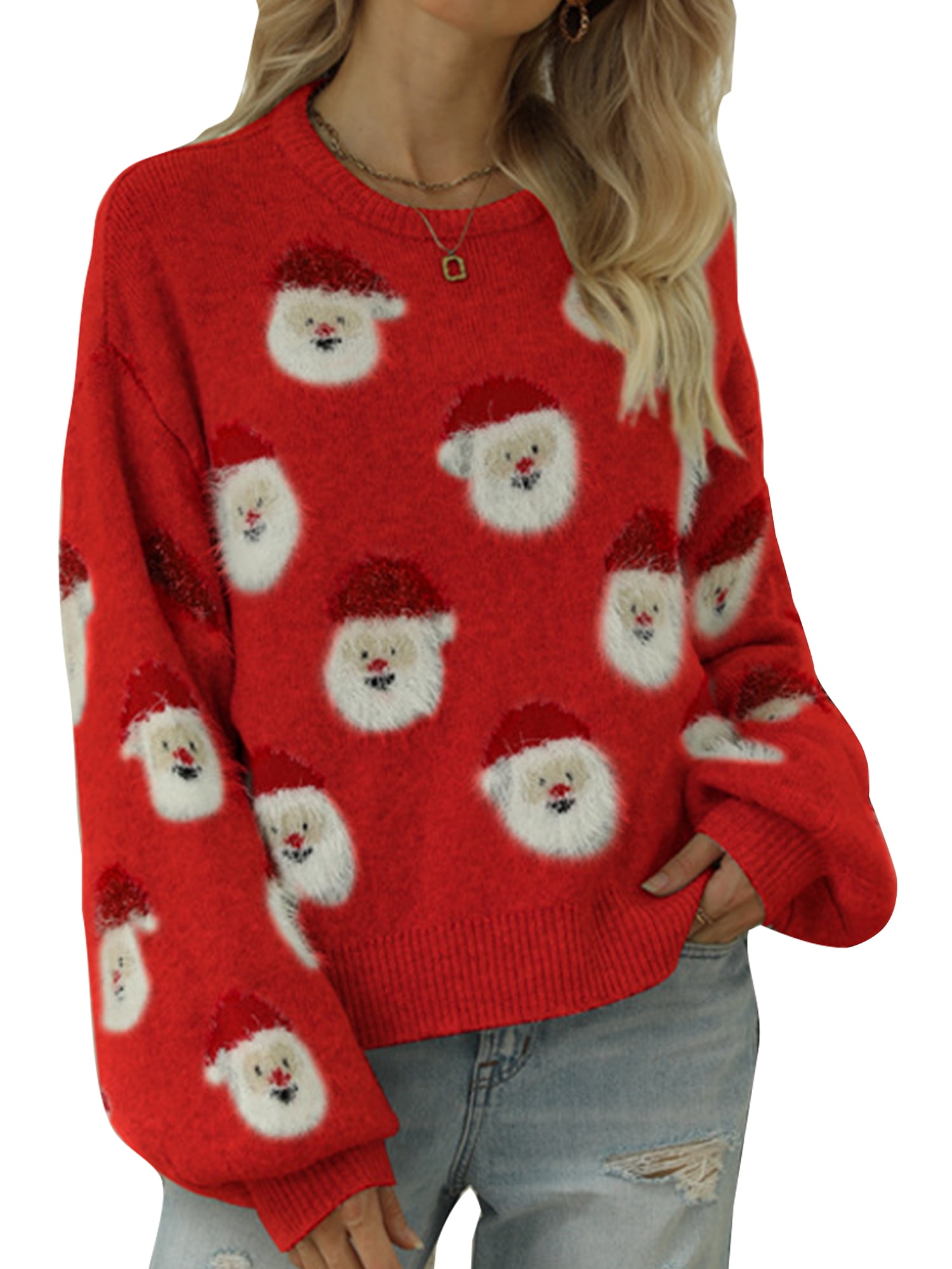 Frontwalk Womens Pullover Sweaters Christmas Ugly Knitted Jumpers Long ...