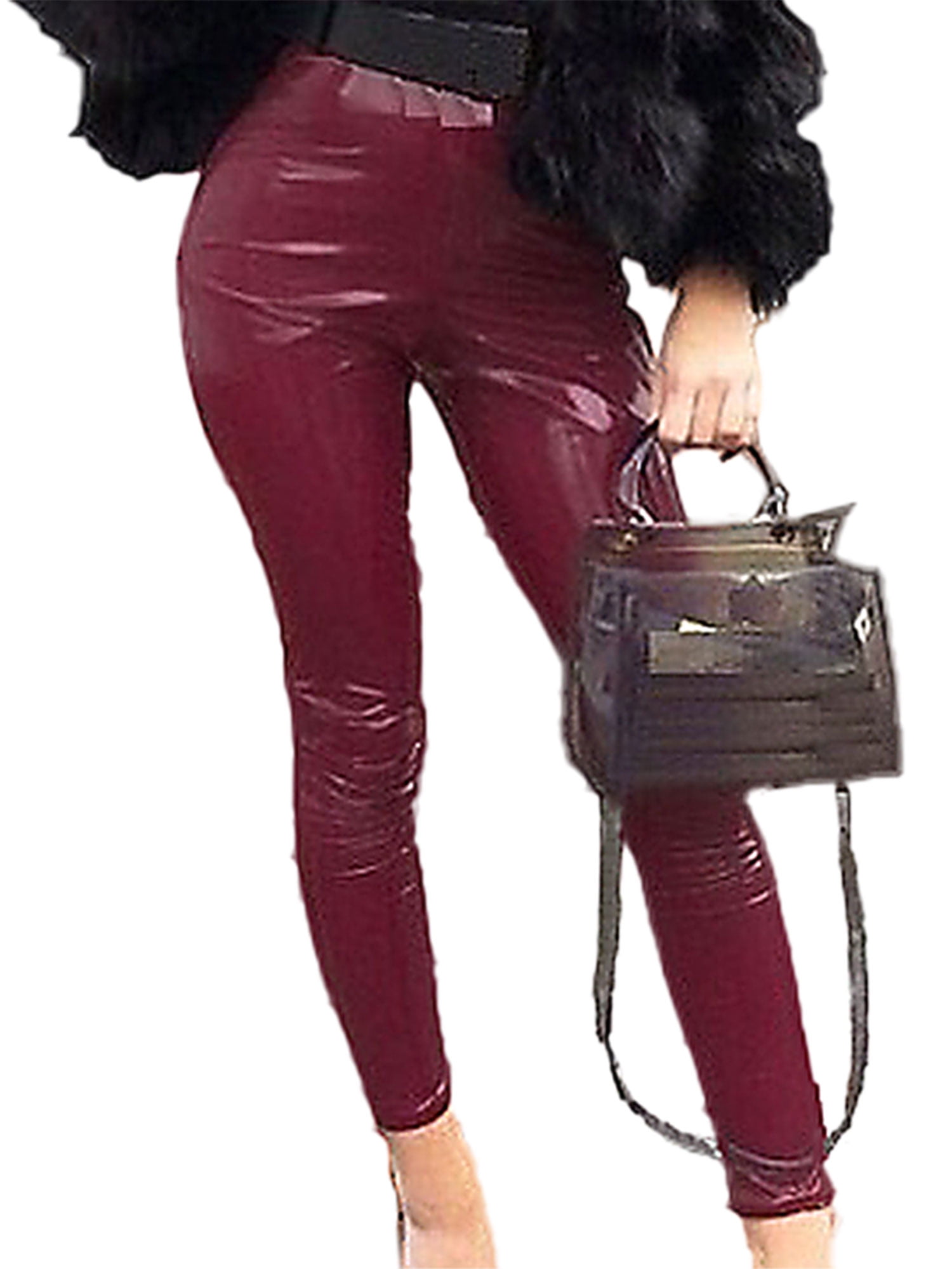 Frontwork Women Stretch Pants Sweatpants Butt Lift Leather Pants Skinny ...