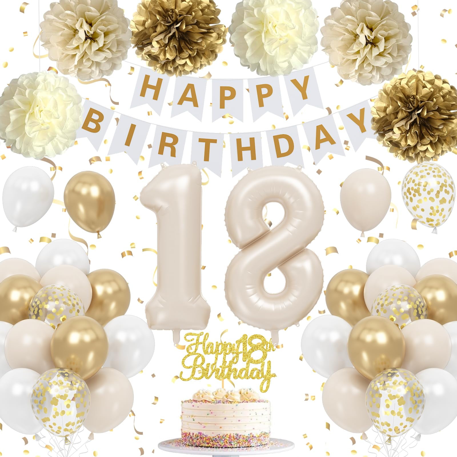 Froova 18th Birthday Decorations for Her, Beige MDH1Gold Birthday ...