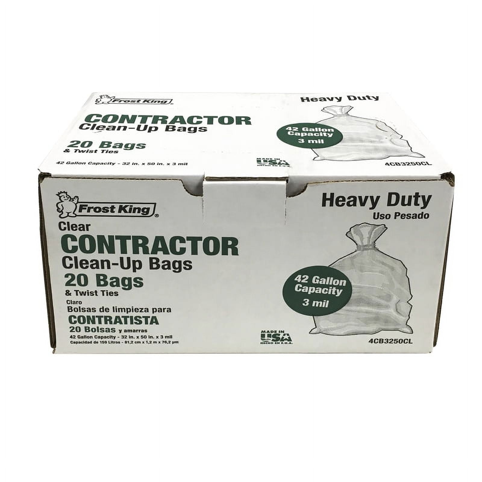 Thermwell Frost King 42 Gal Contractor Bags, Clear, 20 Pack, Twist Tie ...