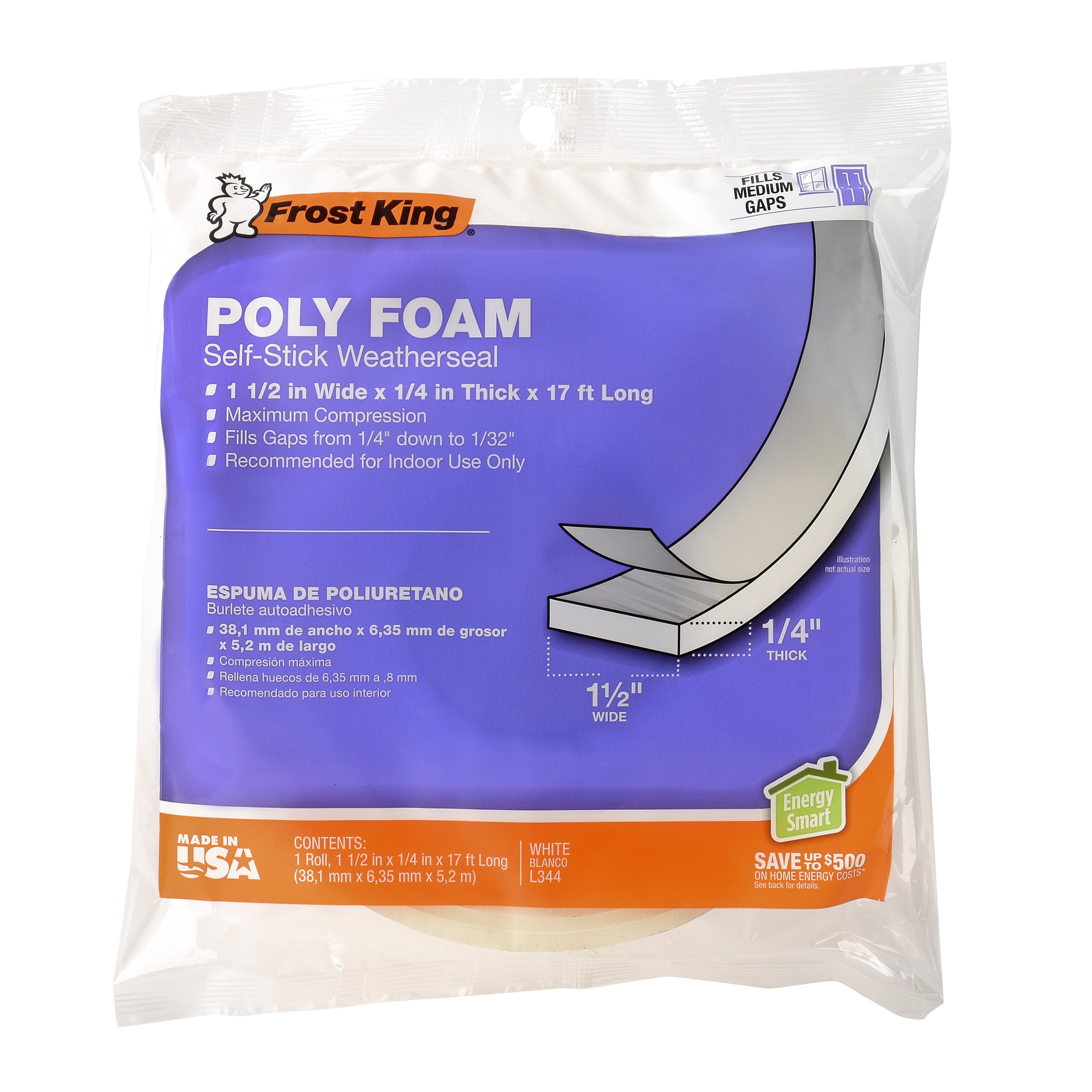 Frost King L344H Poly Foam Self-Stick Weatherseal Tape, Open Cell ...