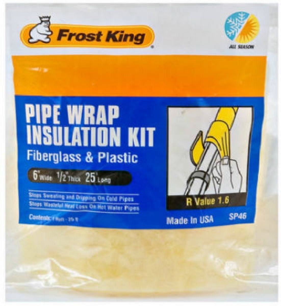 Frost King SP46 Fiberglass & Plastic Pipe Wrap Insulation Kit, 6"x1/2 ...