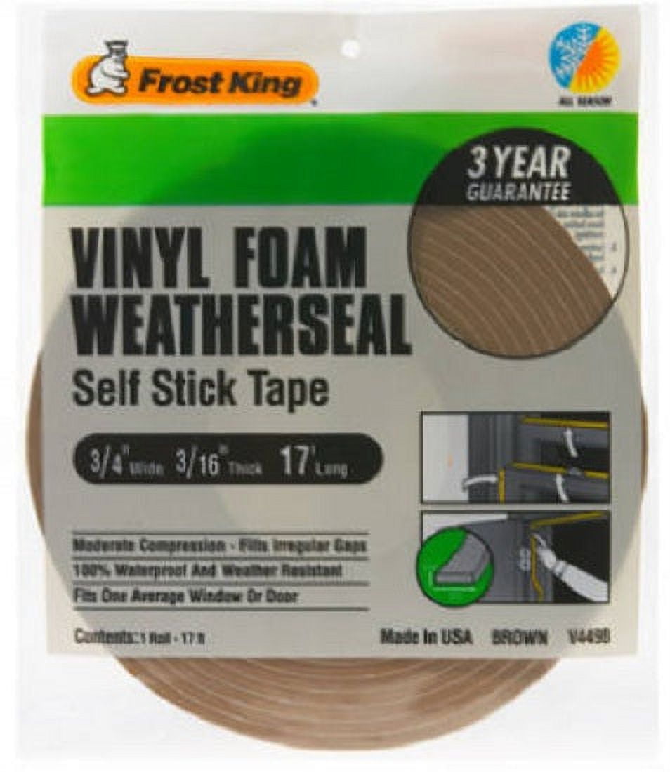 Frost King V449BH Vinyl Foam Weather-Strip Tape, 3/4" x 3/16", Brown ...