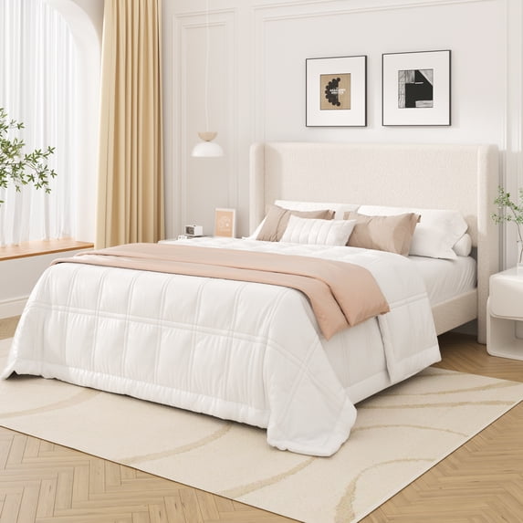 Frostbloom Queen Size Boucle Upholstered Platform Bed Frame with ...