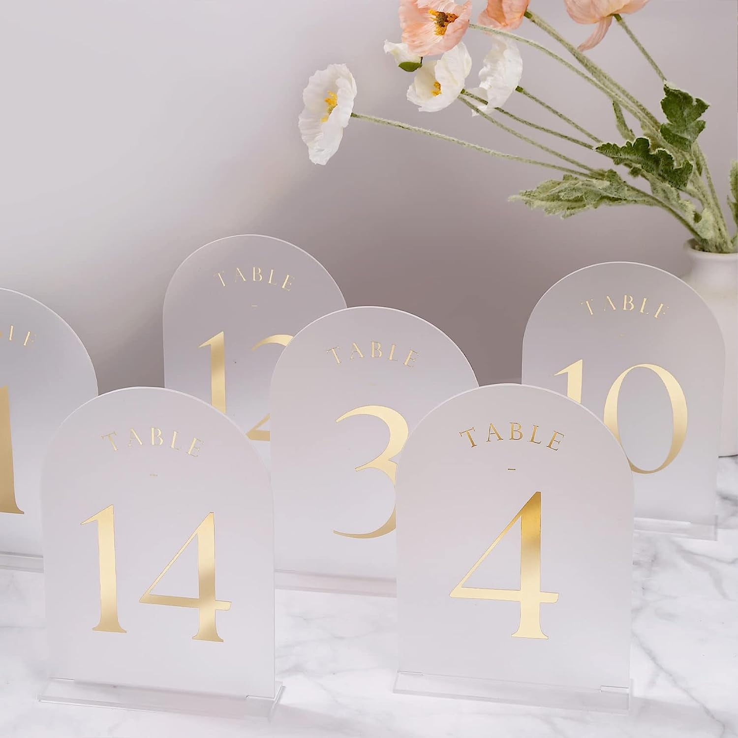 Frosted Arch Wedding Table Numbers with Stands 1-30, Gold Foil Printed ...