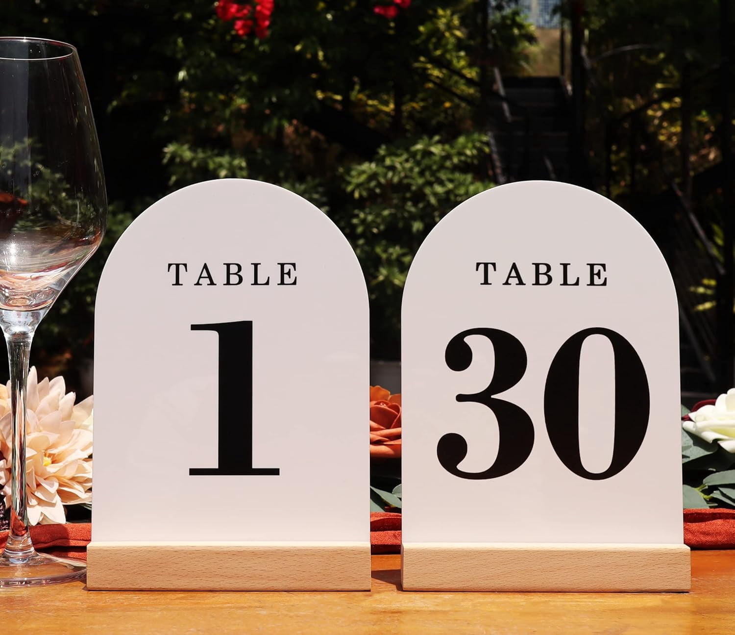 Frosted Arch Wedding Table Numbers with Wooden Stands Holders, 5x7 ...