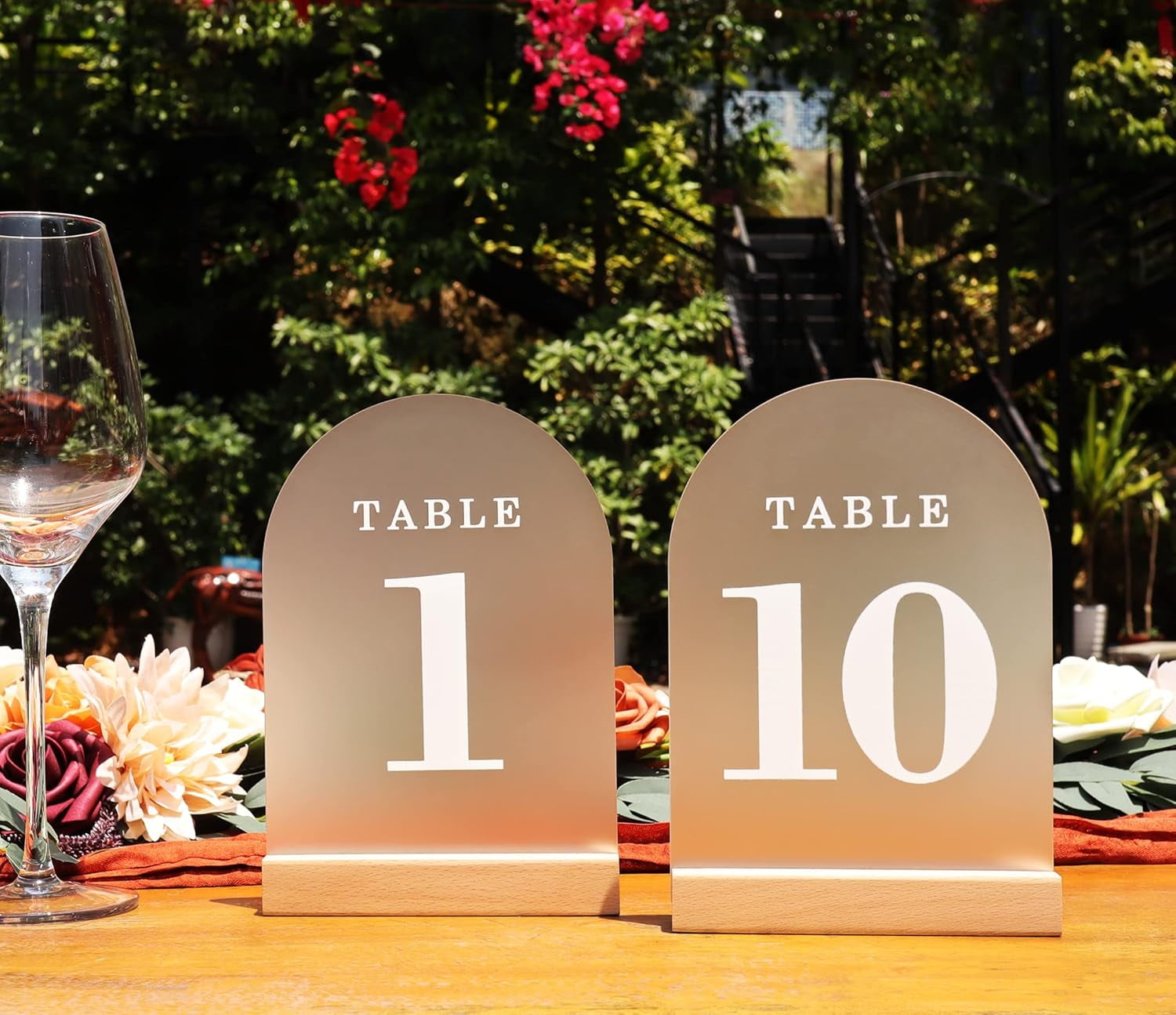 Frosted Arch Wedding Table Numbers with Wooden Stands 1-10, 5x7" Signs ...
