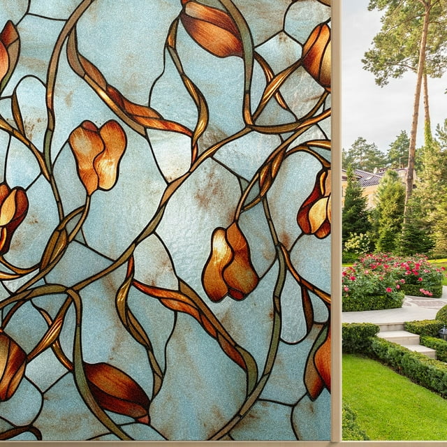 Frosted Glass Window Film Privacy Film Stained Glass Decals for Bathroom Shower Door Non ...
