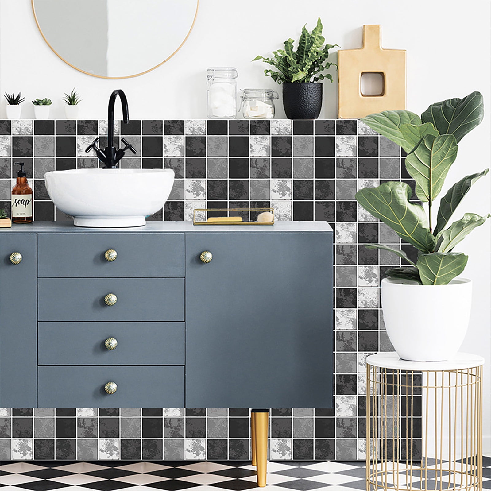 Frosted Lattice Peel and Stick Tile Stickers 20x20cm Waterproof Heat ...