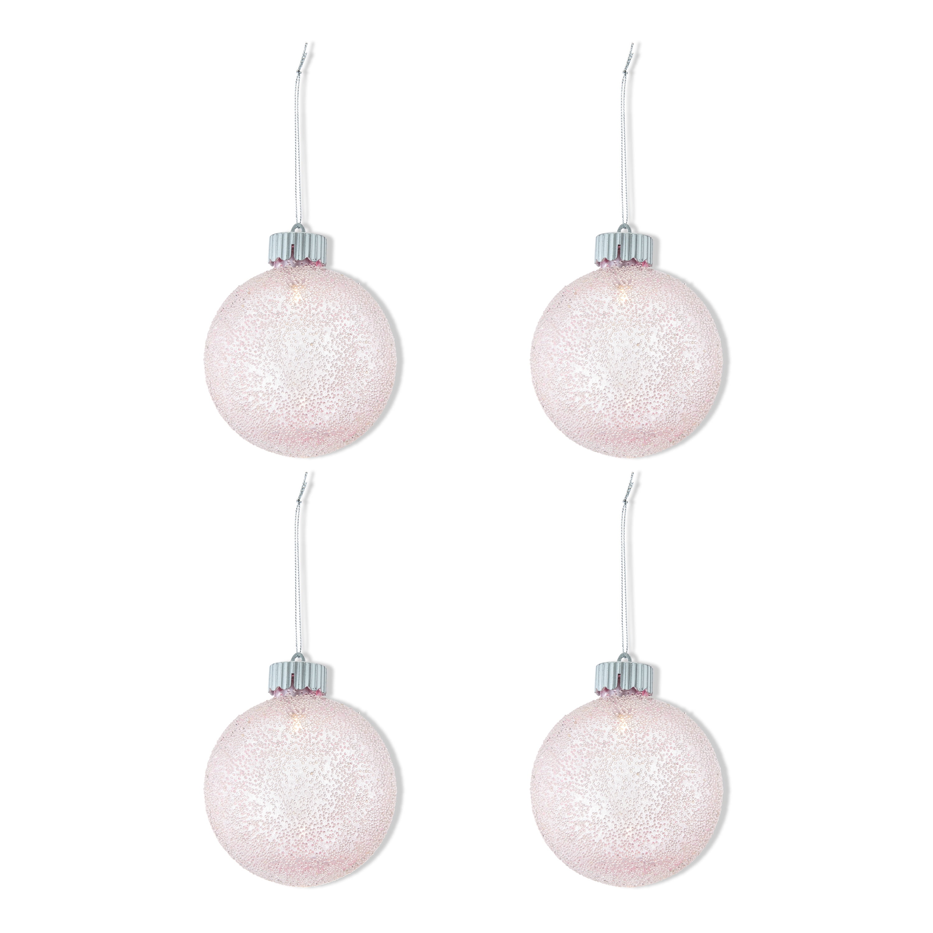 Frosted Pink Round Warm White Lighted LED Ornaments, 7.8 in, 4 Count ...