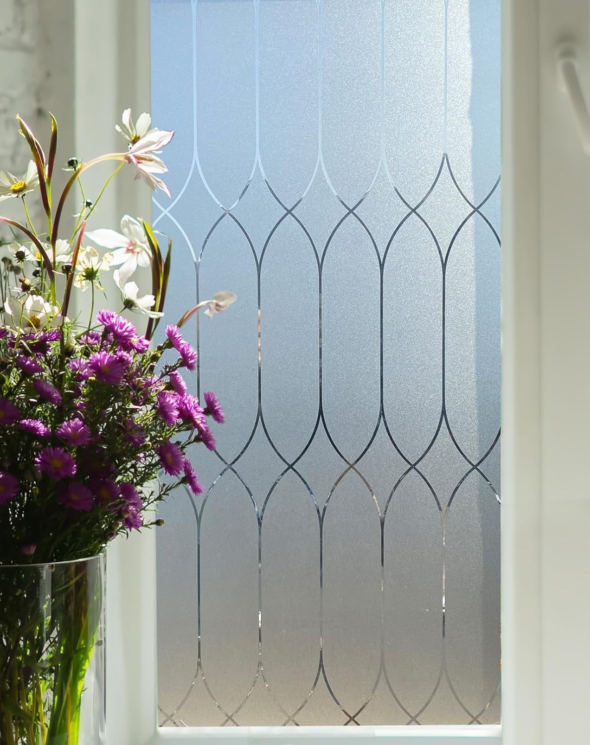 Frosted Privacy Window Film with Clear Morocco Lines, Heat Control Tint ...