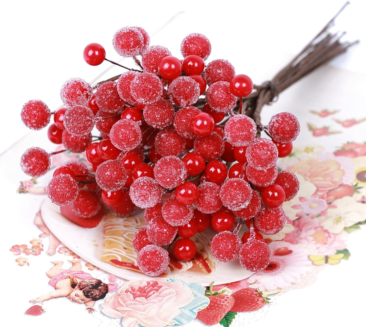 Frosted Red Berry Stems, 20 Pack 7.5“ Artificial Snowy Red Berry Picks ...