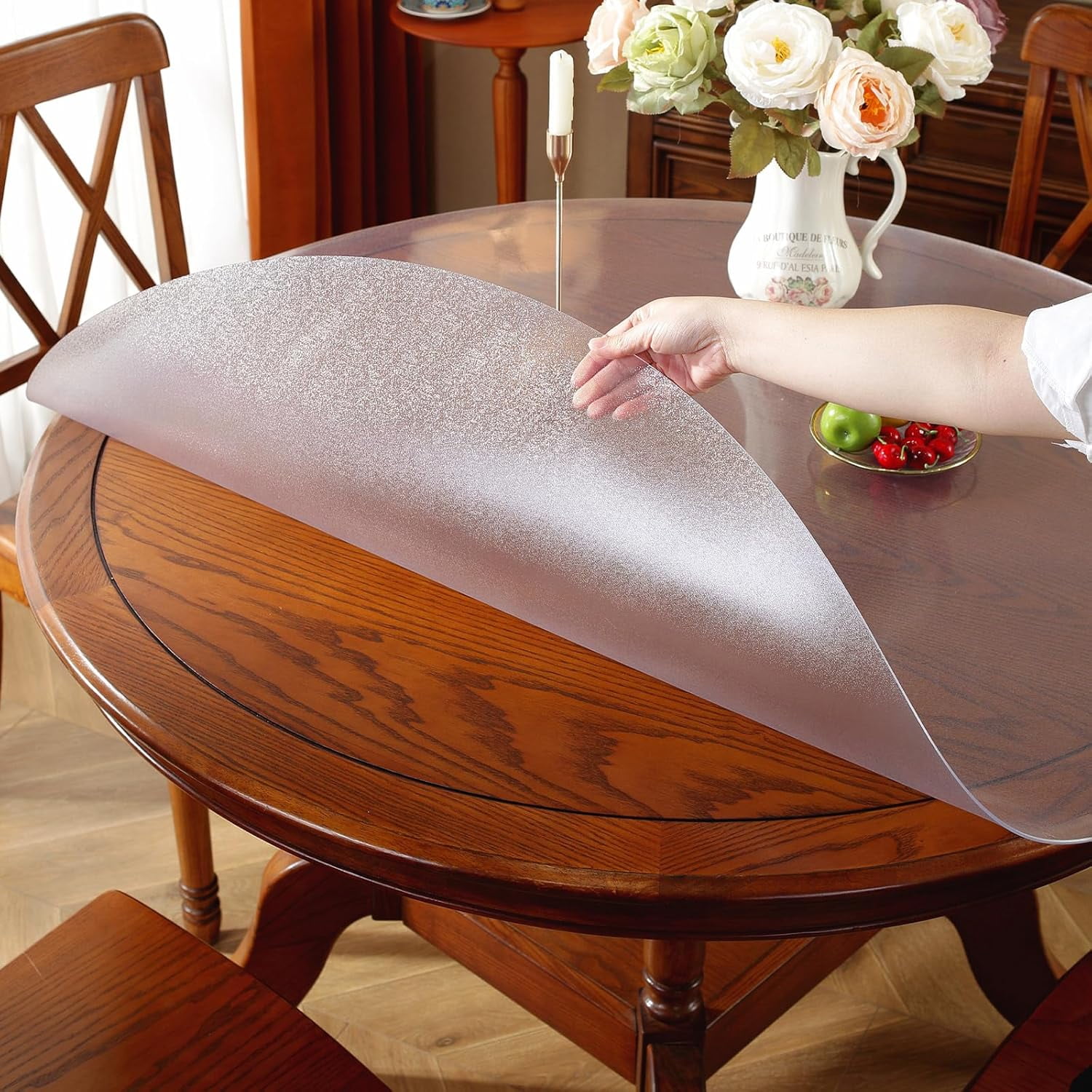 Frosted Round Table Cover Protector, 47 Inch Thick Round Table Protector for Dining Room Table ...