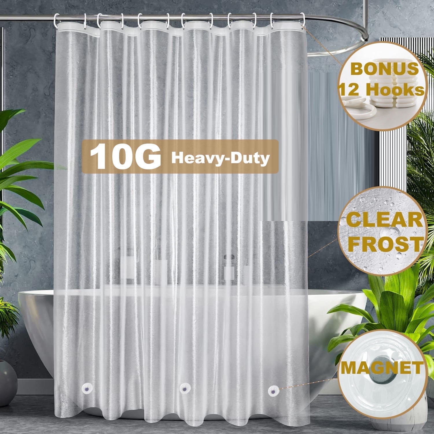 Frosted Shower Curtain Liner, 72"x72" 10G Premium EVA Heavy-Duty Thick ...