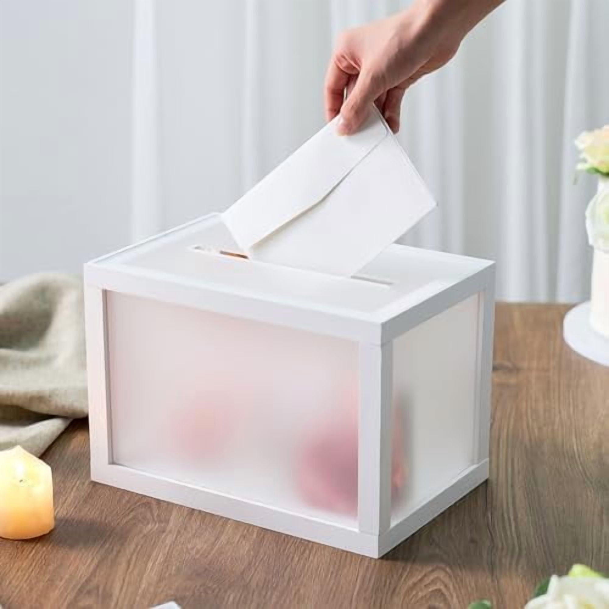 Frosted Wedding Card Box for Reception, 10.5"x7"x7" Money Envelope Box ...