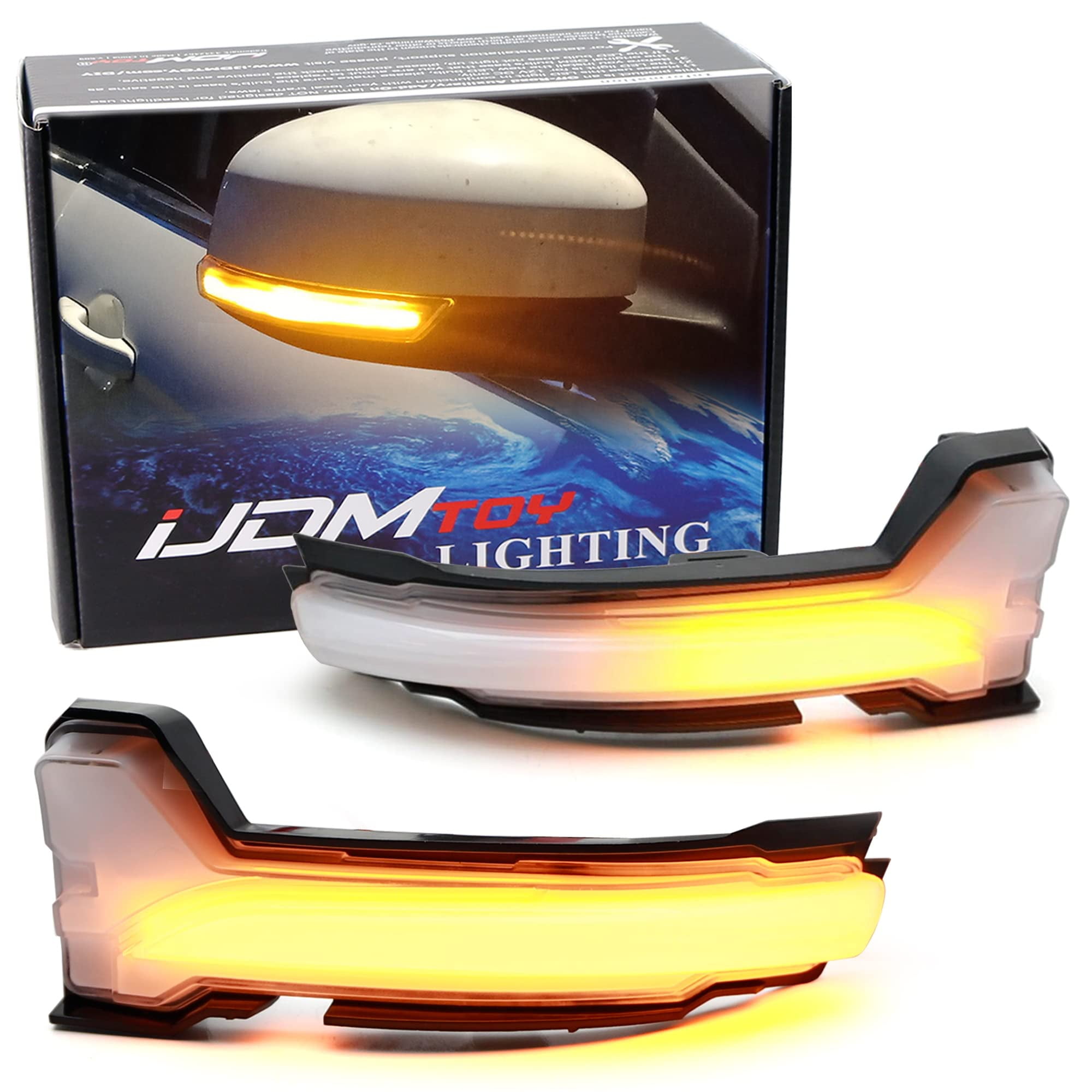 Frosted White Lens Amber Full LED Strip Dynamic Sequential Blink Side Mirror Turn Signal Light ...