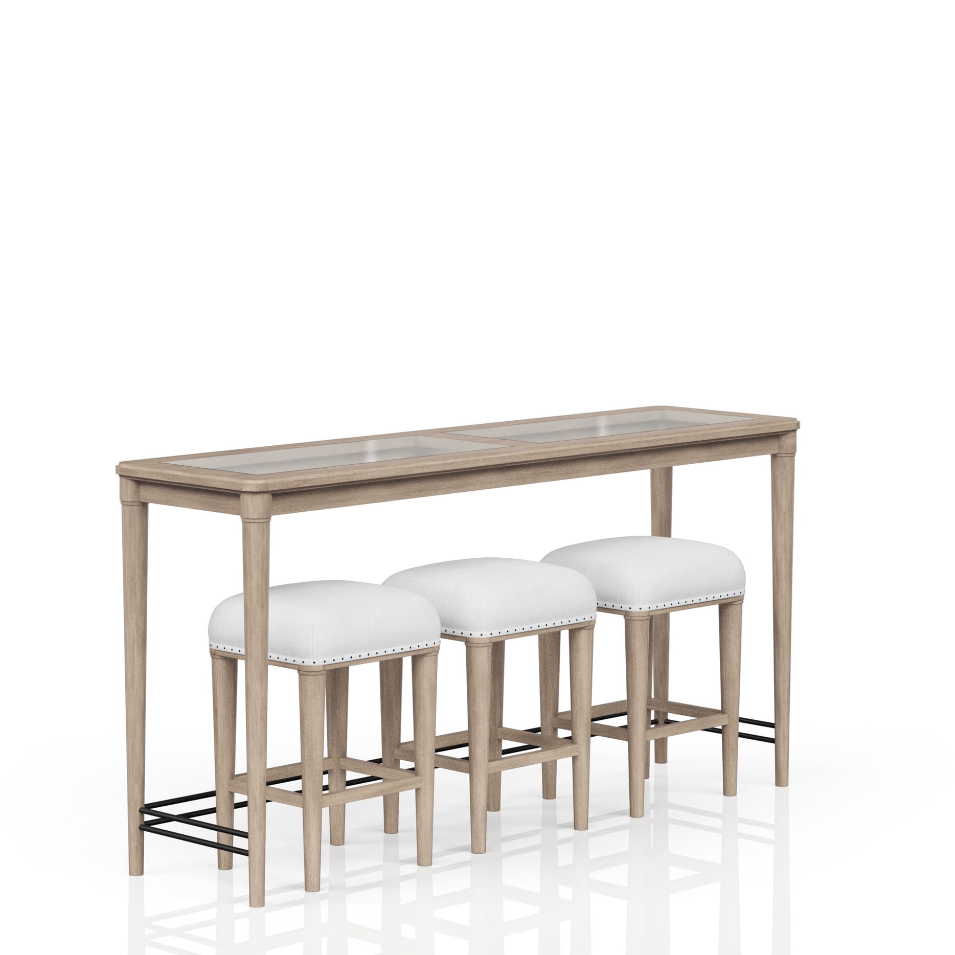 Frosted glass and solid wood combination - Console table with 3 stools ...