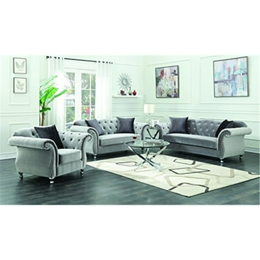 Avonlea Upholstered Tufted Living Room Set Grey - Walmart.com