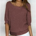 Frostluinai 3/4 Sleeve Sweater for Women Crew Neck Solid Color Lounge ...