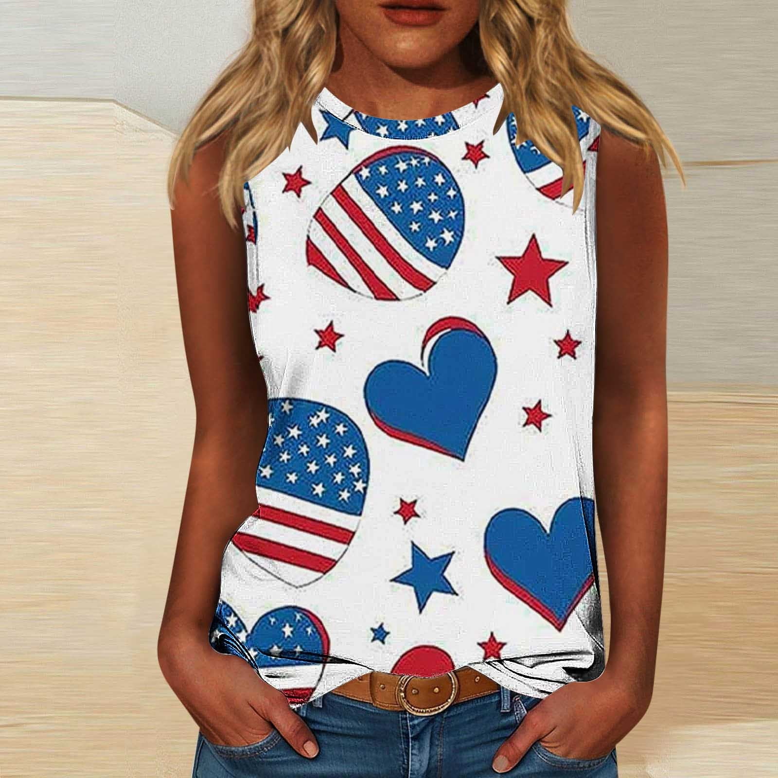 Frostluinai American Flag Tank Top Women 4th of July Sleeveless Shirts Crew Neck Love Print ...