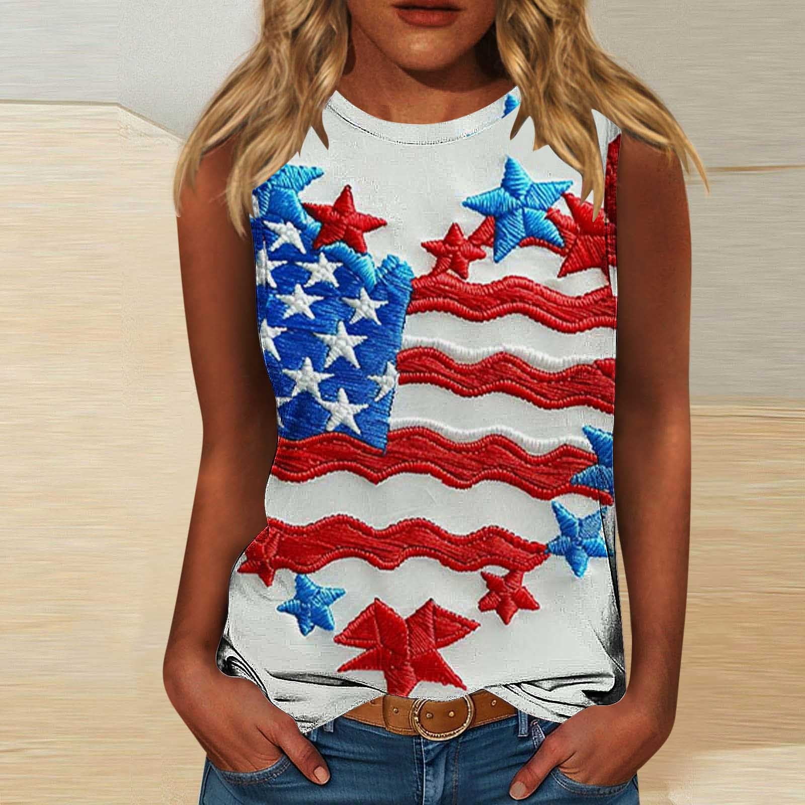 Frostluinai American Flag Tank Top Women Patriotic Sleeveless Tees Crew ...