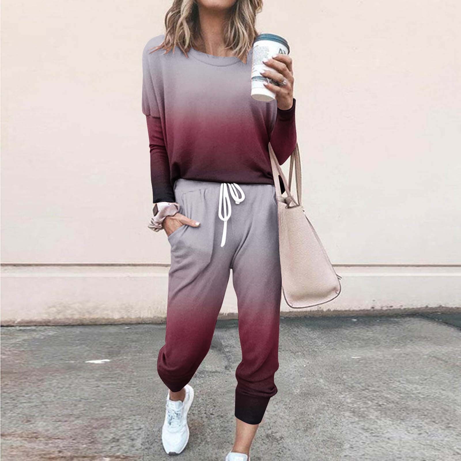 Frostluinai Athleisure Sets Women 2 Piece Trendy Gradient Tracksuits ...
