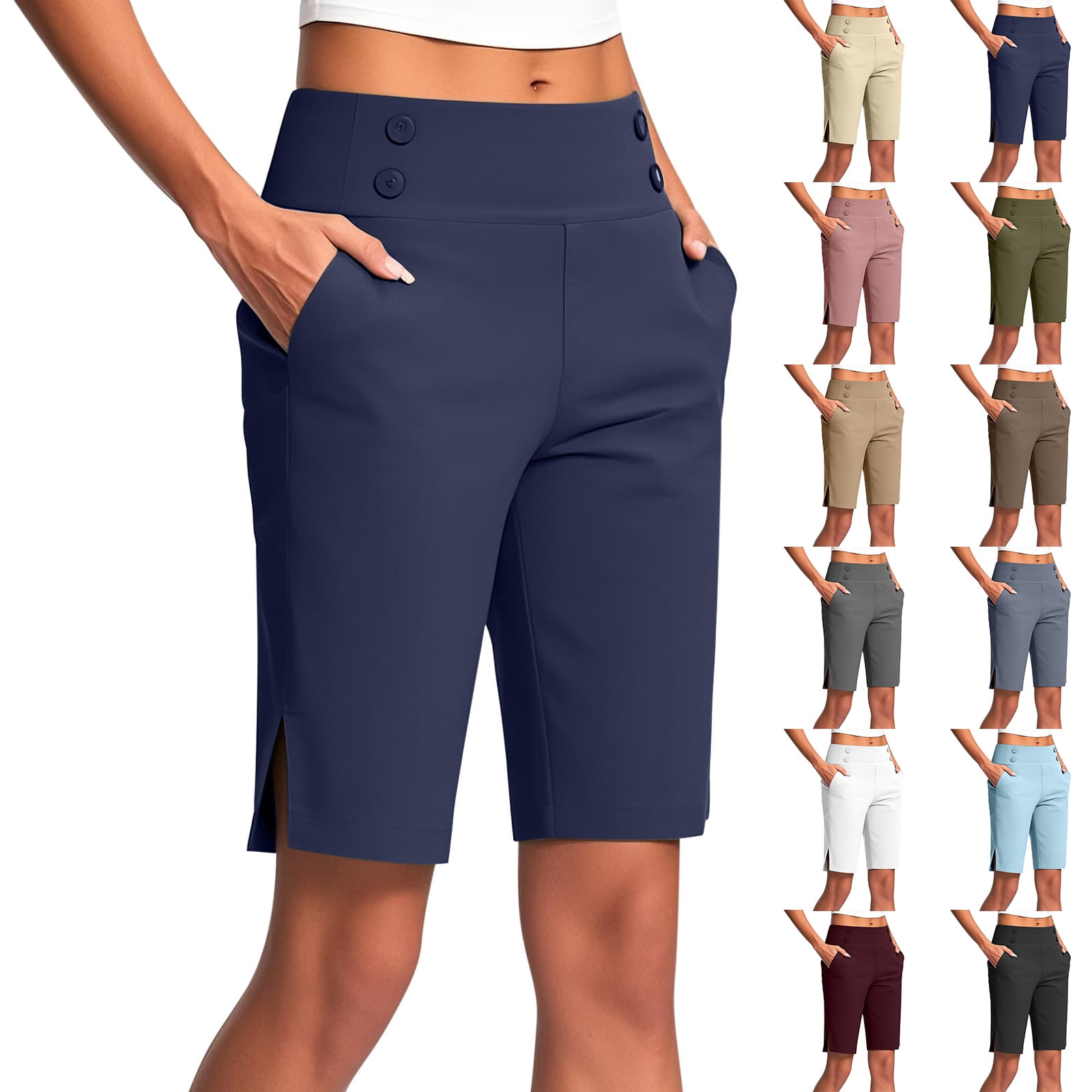 Frostluinai Bermuda Shorts for Women with Pocket Womens Solid Yoga ...