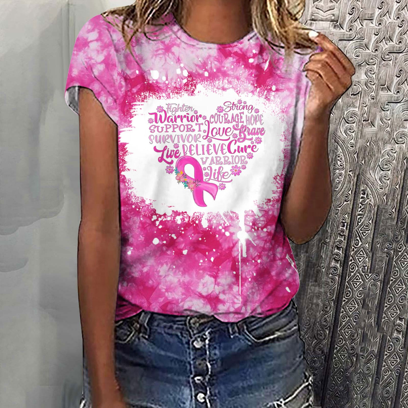Frostluinai Breast Cancer Awareness T-Shirt Women Inspirational Short ...