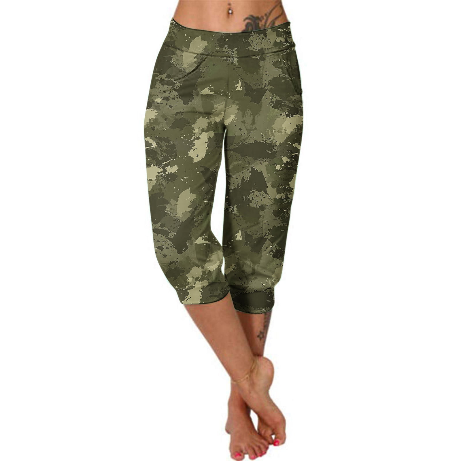Frostluinai Camo Capris for Women High Waist Trendy Print Yoga Capris ...