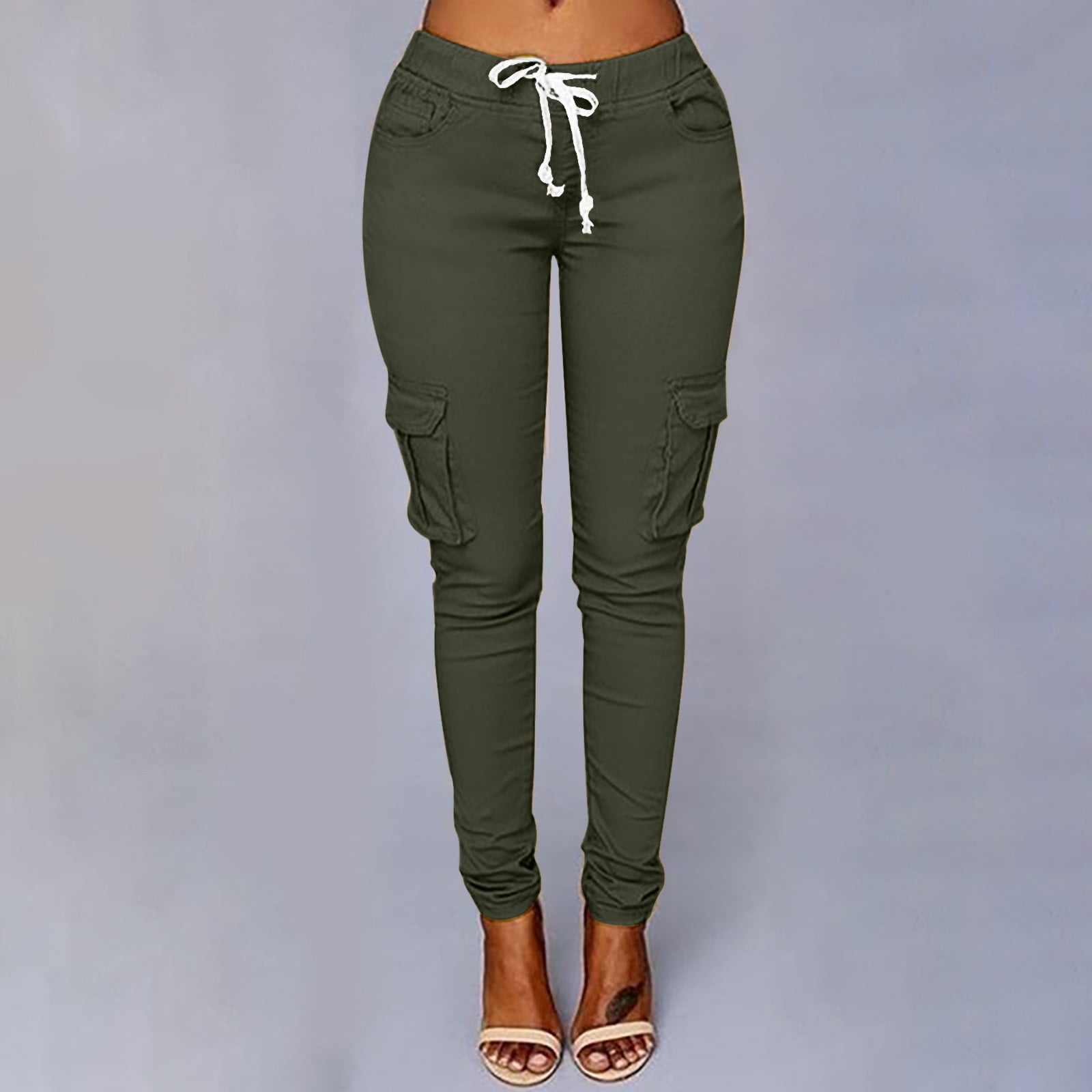Frostluinai Cargo Pants for Women Elastic Waisted Drawstring Slim Fit ...