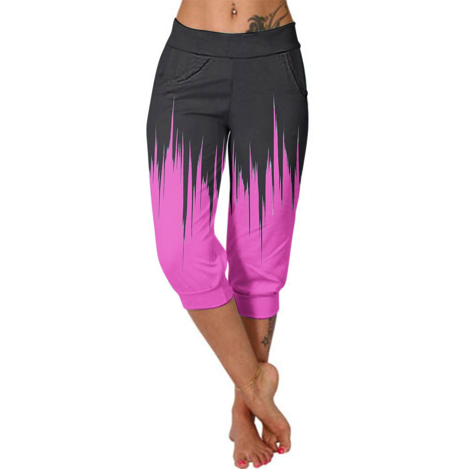 Frostluinai Color Block Capris for Women Elastic Waist Baggy Gym Pants ...