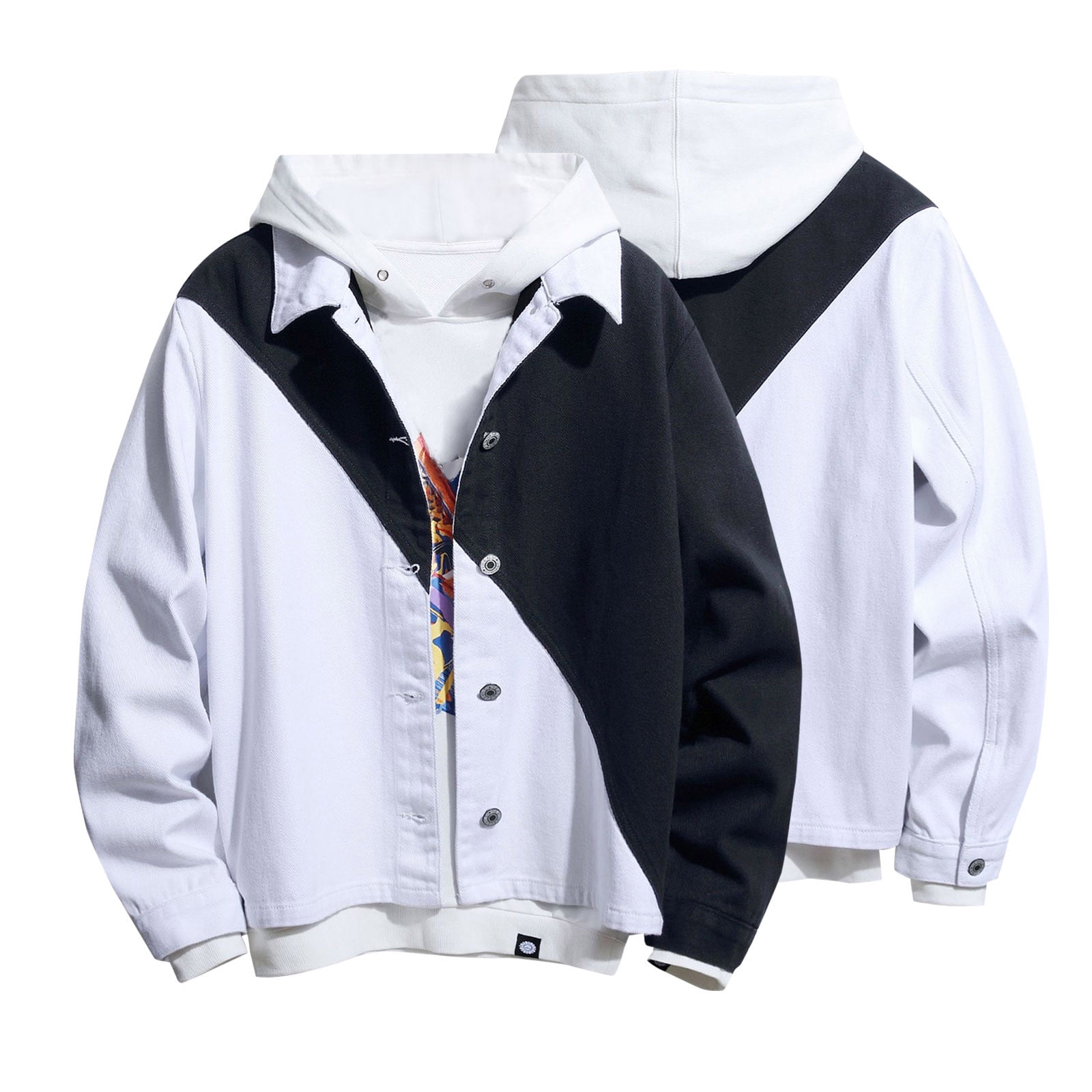 Frostluinai Color Block Denim Jacket for Women Long Sleeve Button Down ...