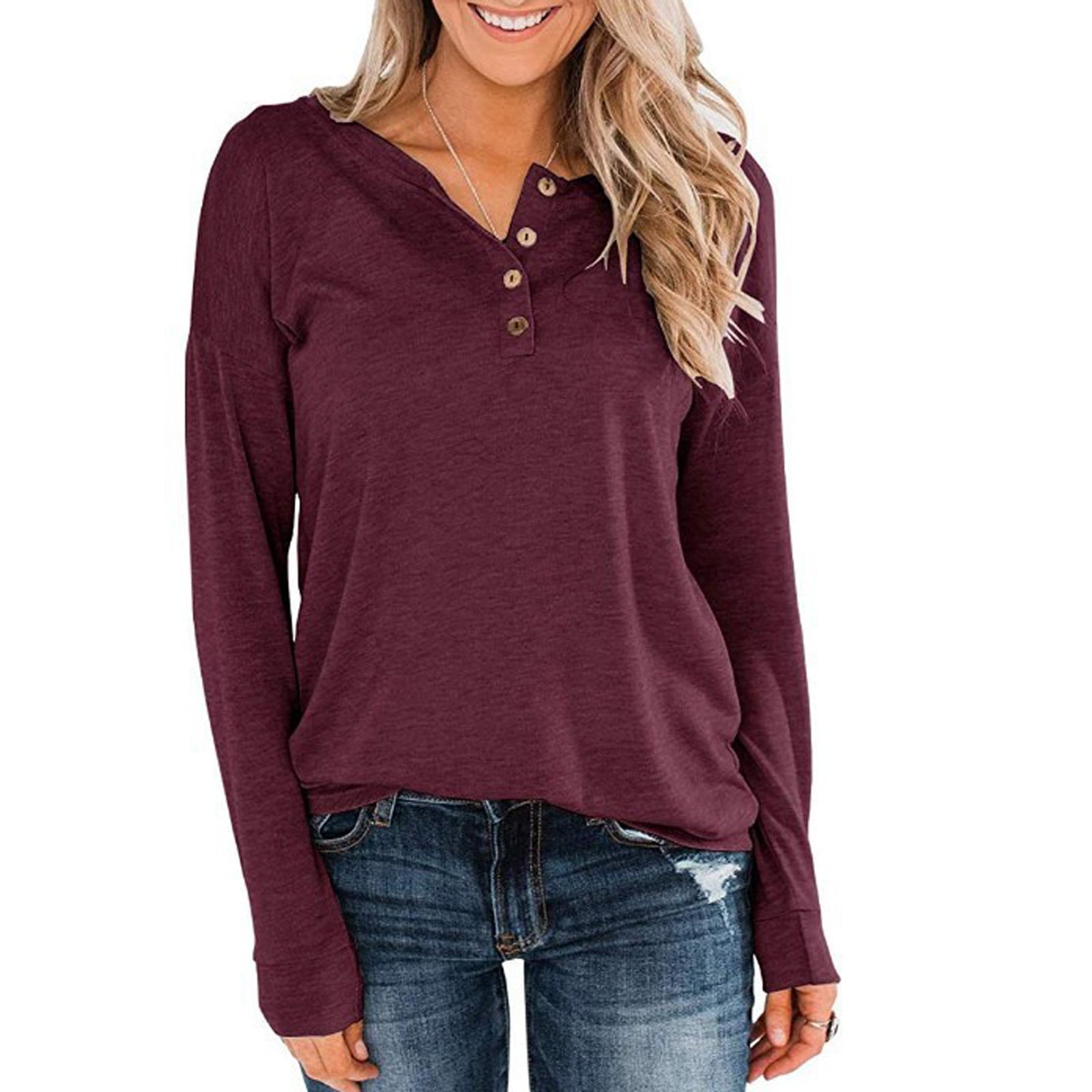 Frostluinai Fall Savings Clearance 2022!Plus Size Shirts For Women Long Sleeve Henley Tops ...
