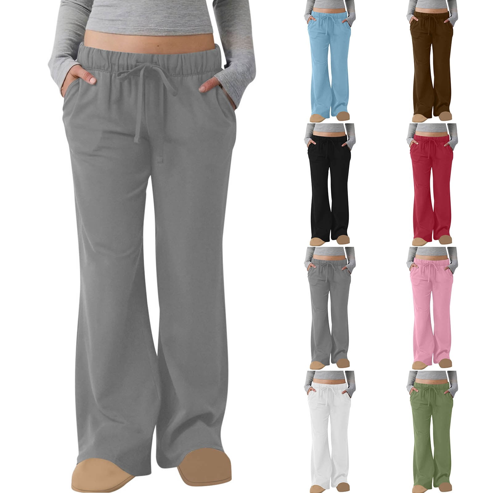 Frostluinai Flare Sweatpants Women Drawstring Elastic Waist Baggy ...