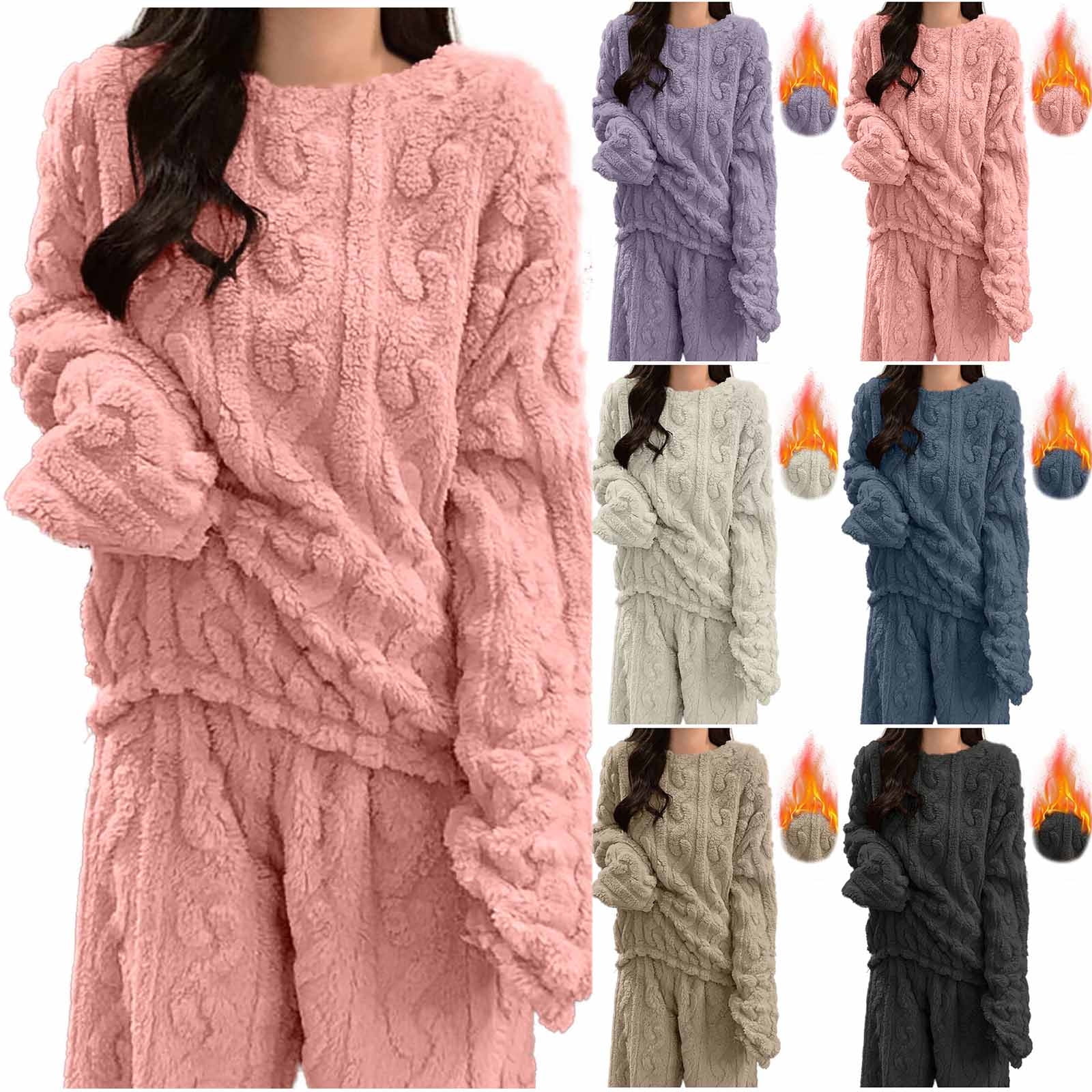 Frostluinai Fluffy Pajamas for Women Long Sleeve Fleece Pullover Cable ...