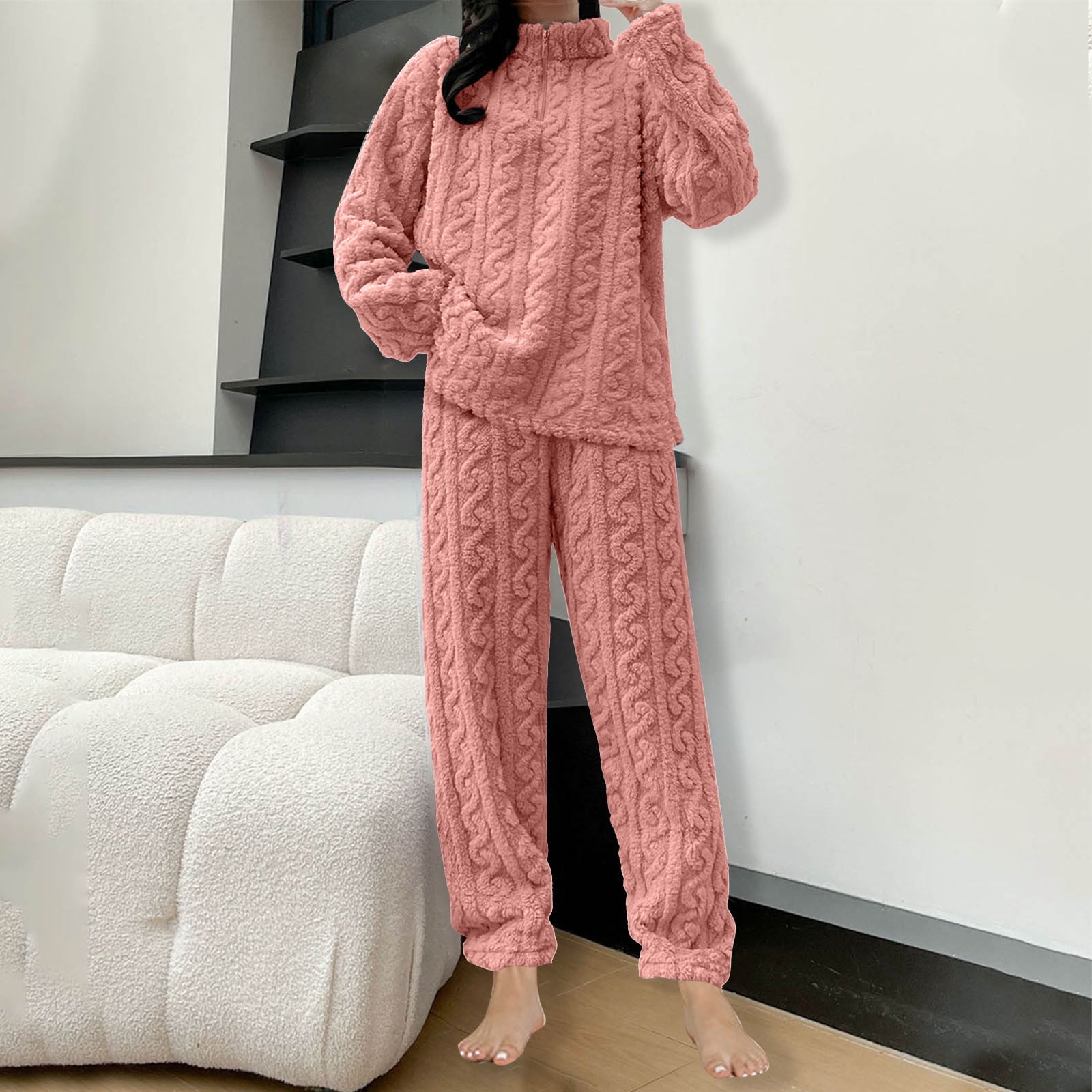 Frostluinai Fluffy Pajamas Set for Women Warm Pliush Winter Loungewear ...