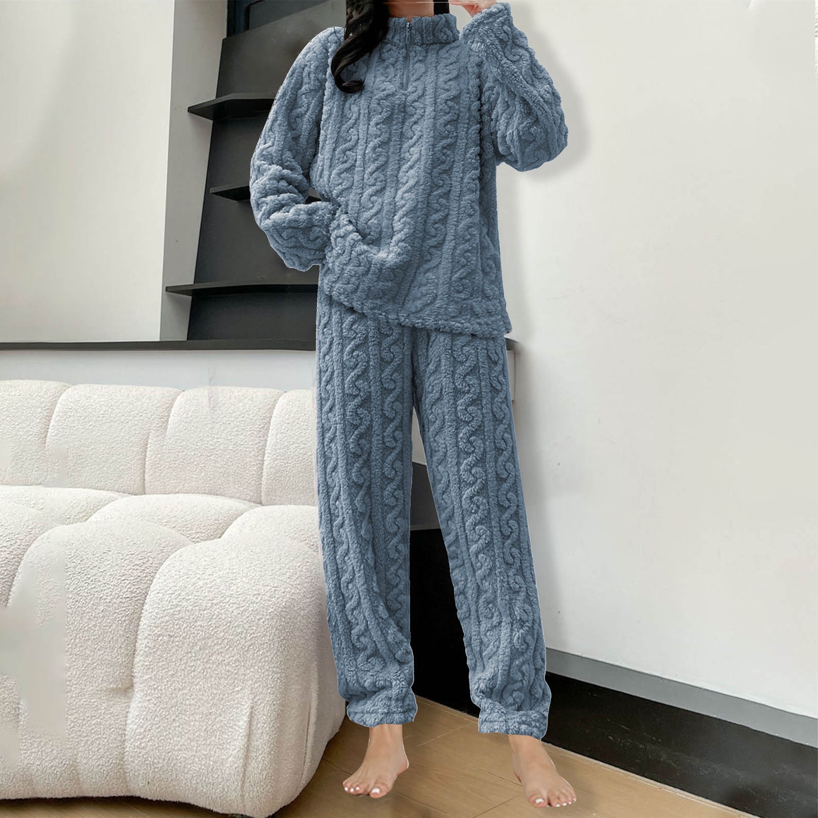 Frostluinai Fluffy Pajamas Set for Women Warm Pliush Winter Loungewear ...