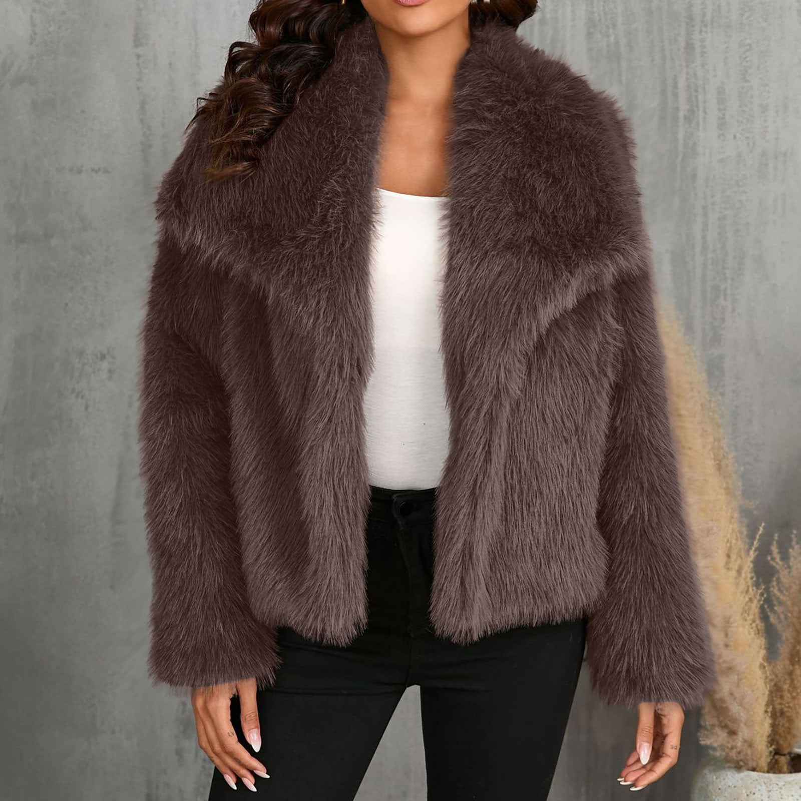 Frostluinai Fluffy Winter Coats Women Shaggy Faux Fur Jacket Coats Fuzzy Lapel Collar Open Front ...