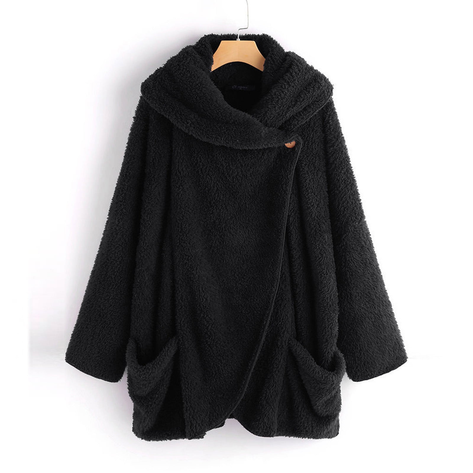 Frostluinai Fuzzy Fleece Cardigan for Women Lapel Collar Long Sleeve ...
