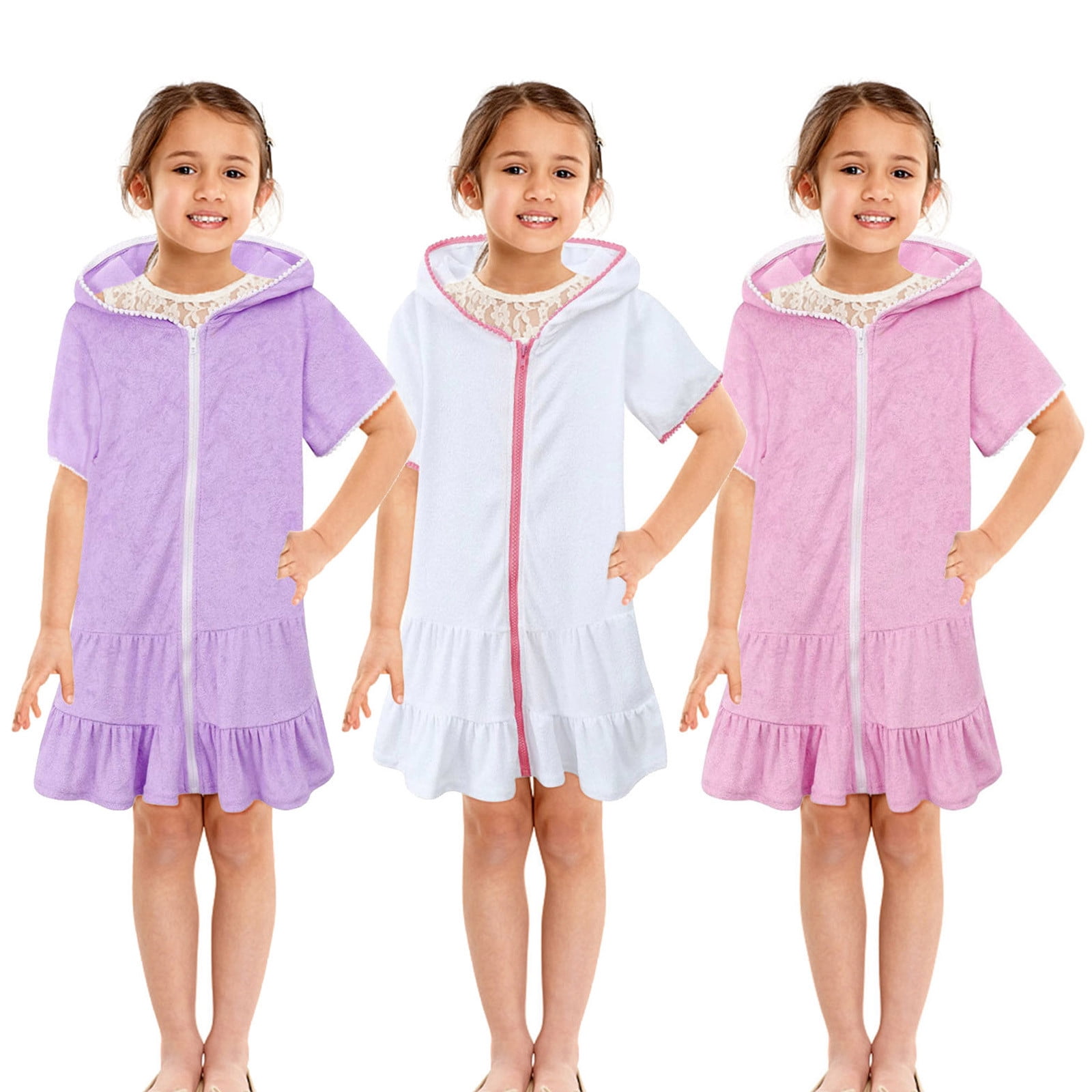 Frostluinai Girls Swimsuit Cover-up 3-11Y Terry Zip-Up Bathing Suit ...