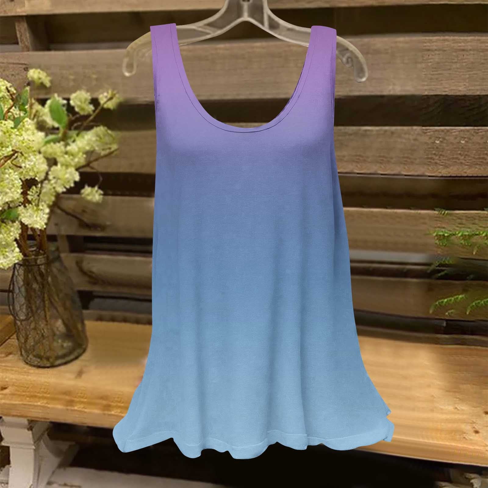 Frostluinai Graadient Tank Tops for Women Sleeveless Scoop Neck Long ...