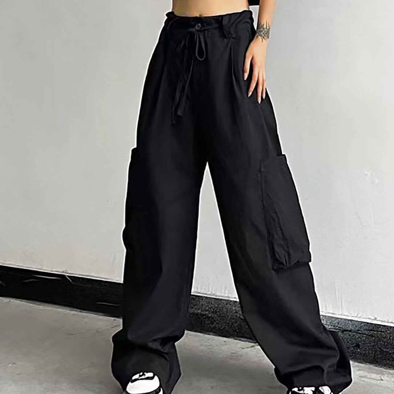Frostluinai High Waisted Cargo Pants Women Drawstring Wide Leg Baggy ...
