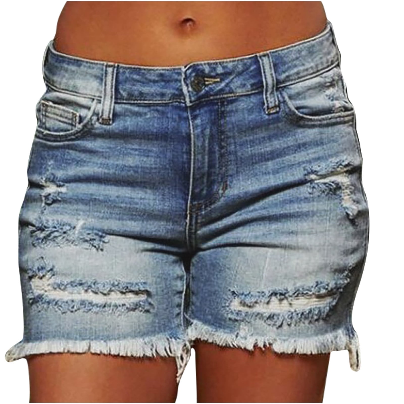 Frostluinai Women's High Stretchy Ripped Denim Shorts with Pockets ...