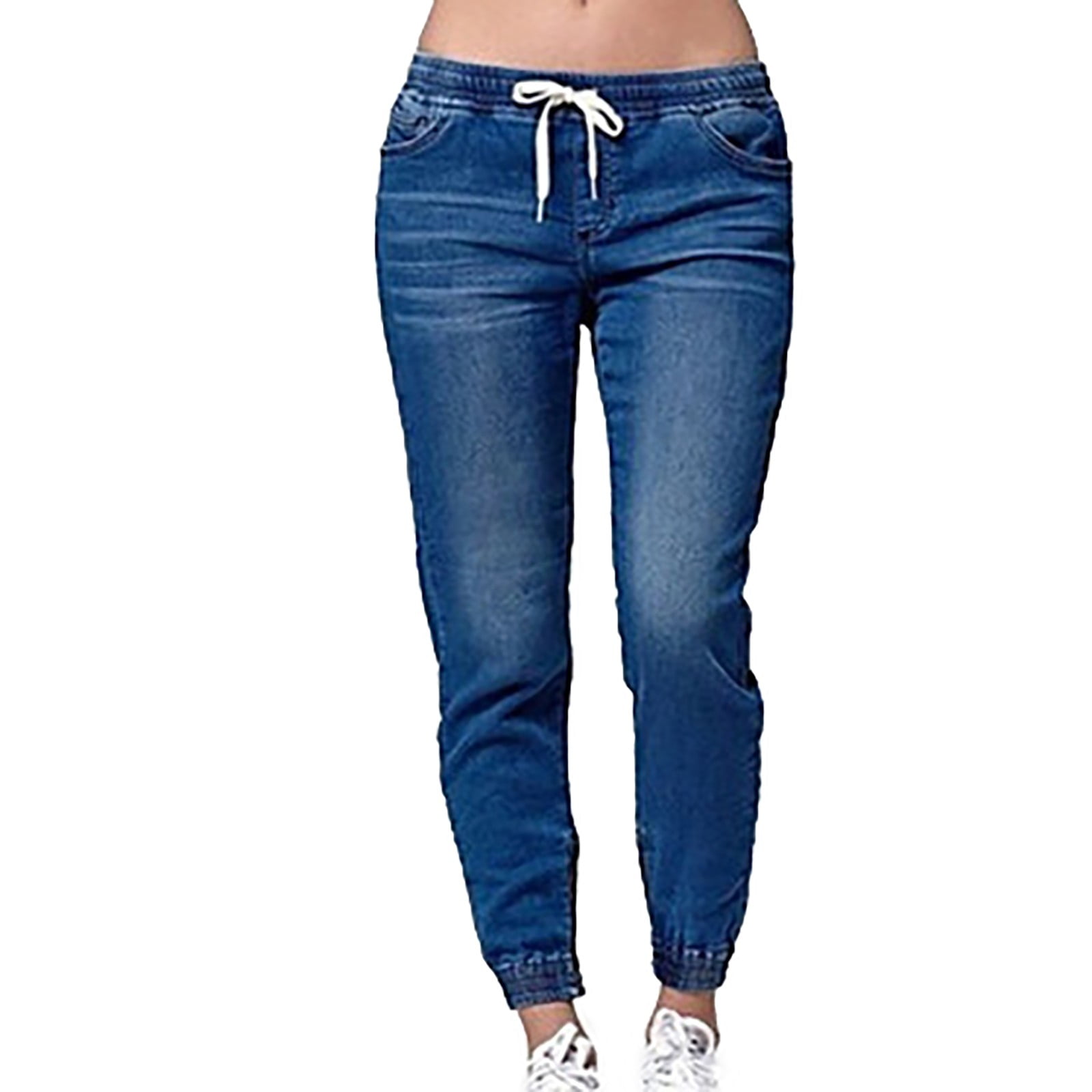 Frostluinai Jeans for Women Elastic Waist Drawstring Cinch Bottom Denim ...
