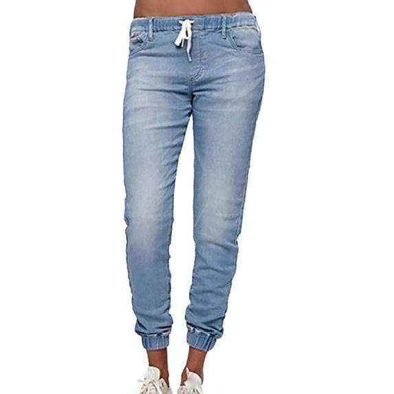 Frostluinai Jeans for Women Elastic Waist Drawstring Cinch Bottom Denim ...