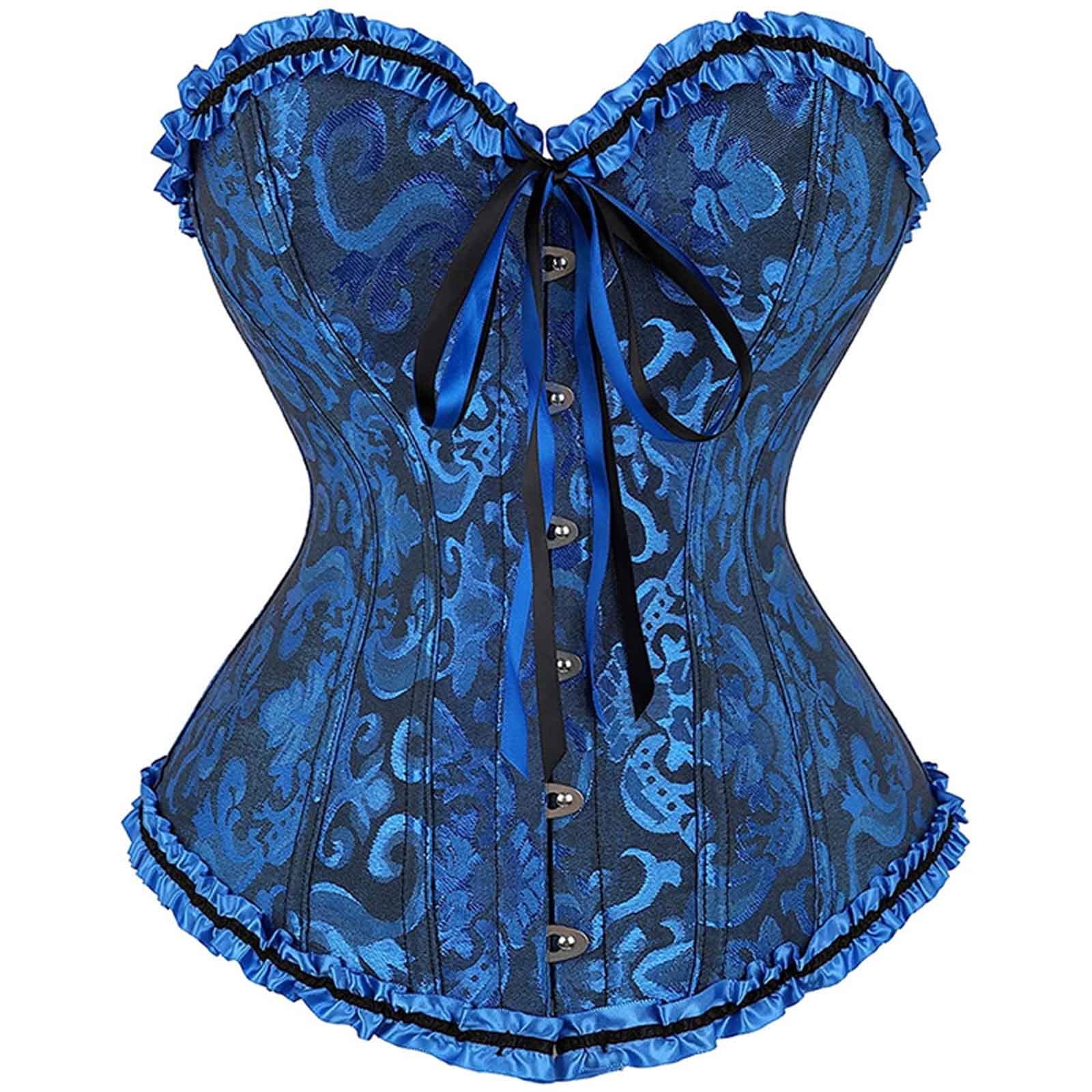 Frostluinai Lace Up Court Corset for Women Ruffle Tie Boned Overbust ...