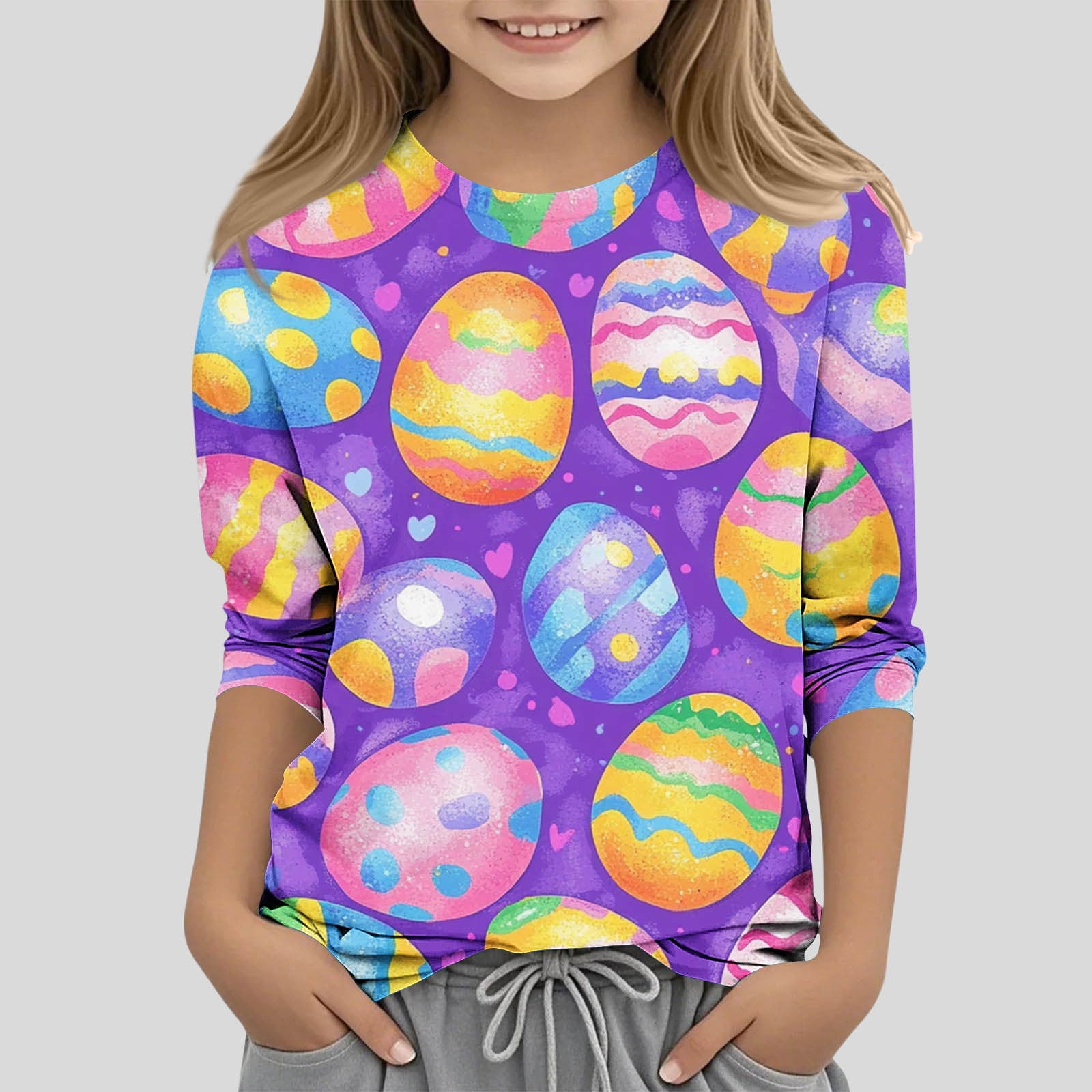 MKOSPLRT Little Girl's Easter Shirts for 3-12 Years 3/4 Sleeve Crew ...